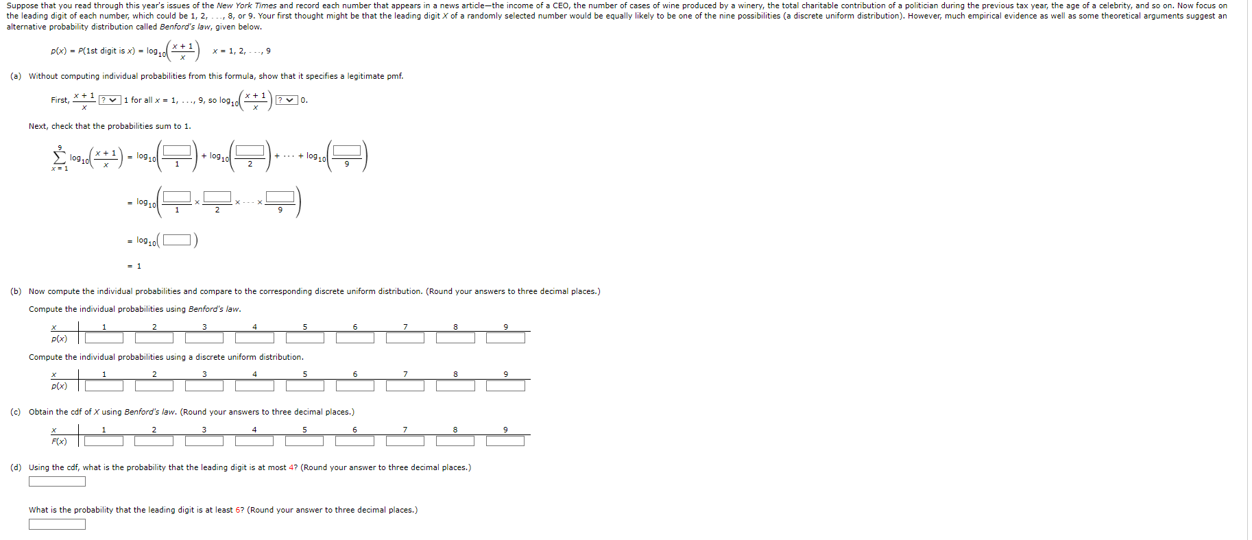 Solved alternative probability distribution called Benford's | Chegg.com