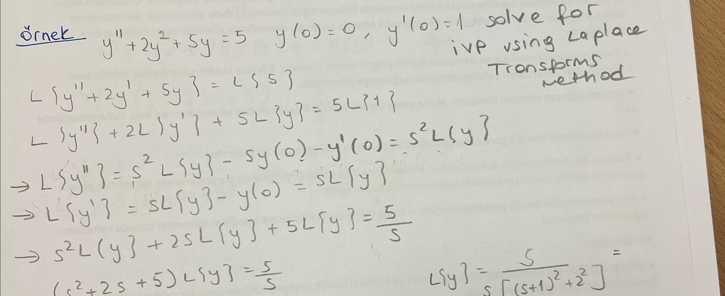Solved örnek y''+2y2+5y=5,y(0)=0,y'(0)=1 ﻿solve for ive | Chegg.com