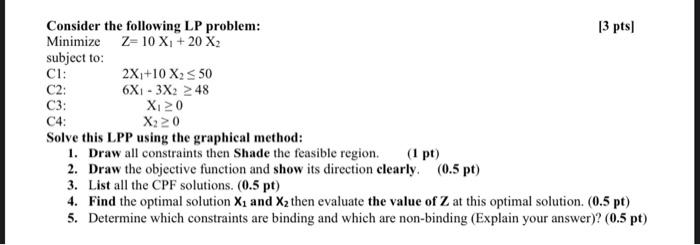 Solved Consider the following LP problem: [3 pts] Minimize | Chegg.com