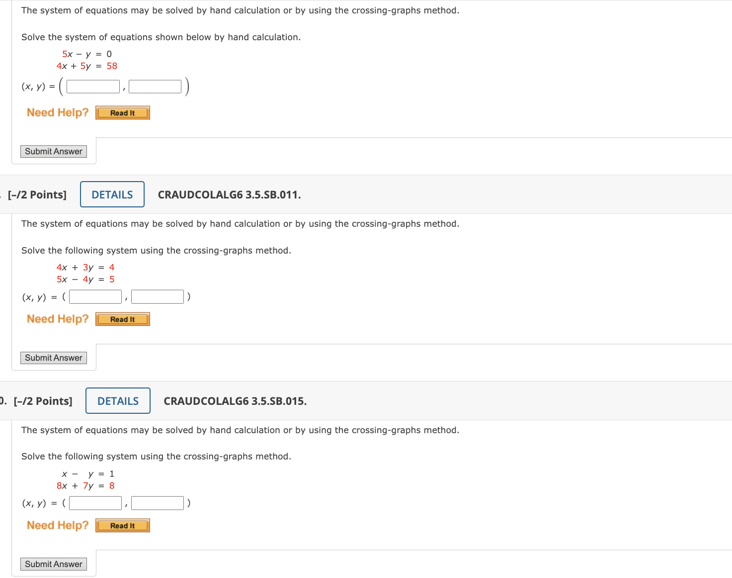 Solved The system of equations may be solved by hand | Chegg.com