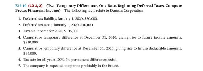 Solved E19.10 (LO 1, 2) (Two Temporary Differences, One | Chegg.com