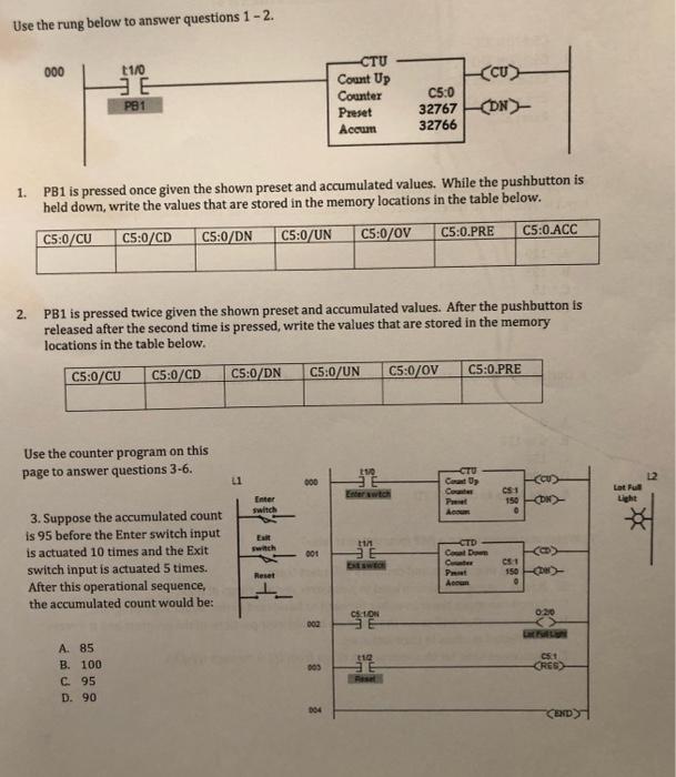 Solved Use the rung below to answer questions 1−2. 1. PB1 is | Chegg.com