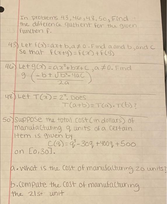 Solved In problems 43,46,48,50, Find the difference quotient | Chegg.com