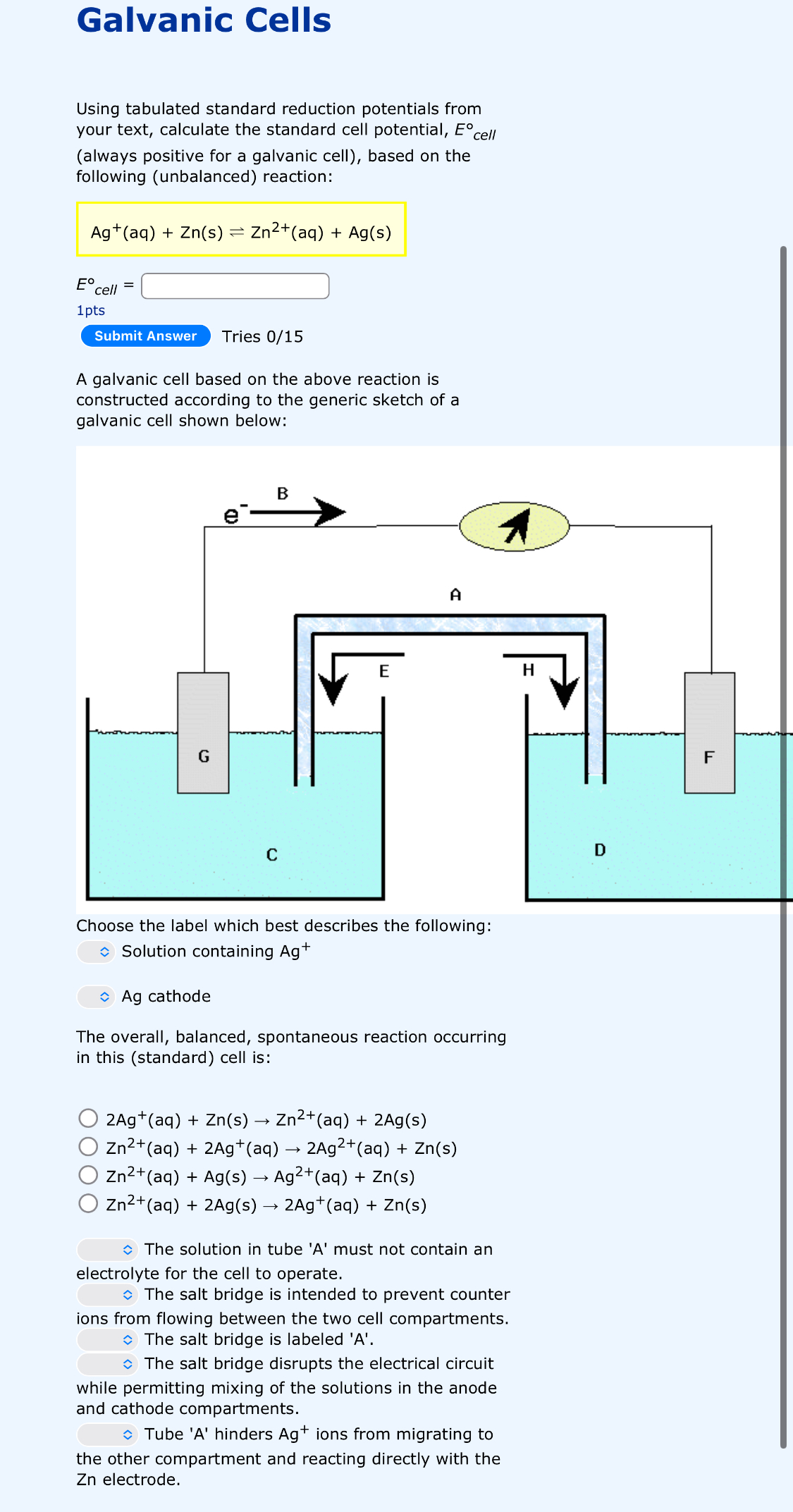 Solved Galvanic CellsUsing tabulated standard reduction | Chegg.com