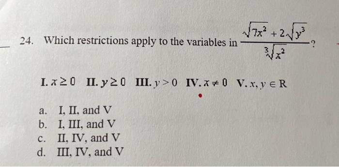 Solved 24. Which restrictions apply to the variables in | Chegg.com