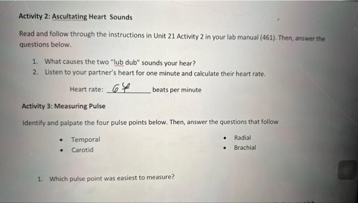 Solved Activity 2: Ascultating Heart Sounds Read and follow | Chegg.com Solved Activity 2: Ascultating Heart Sounds Read and follow | Chegg.com