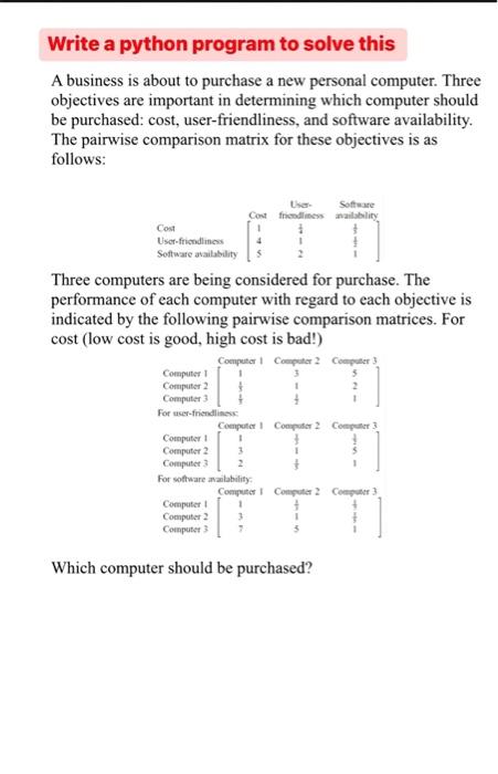 [solved] Write A Python Program To Solve This Write A