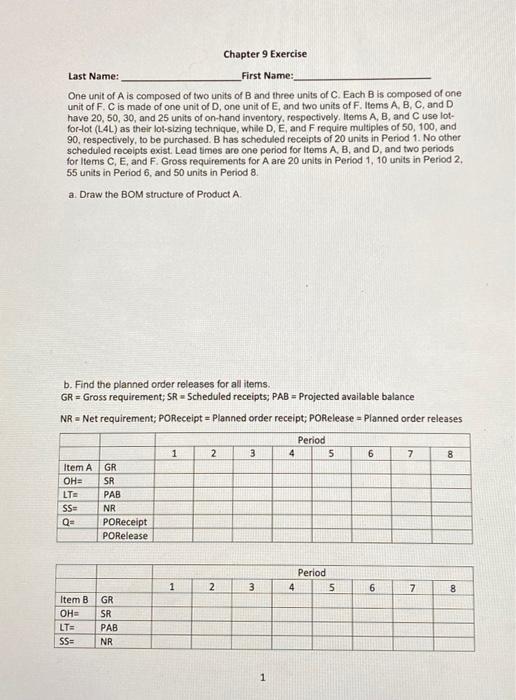 Solved Last Name: First Name: One unit of A is composed of | Chegg.com