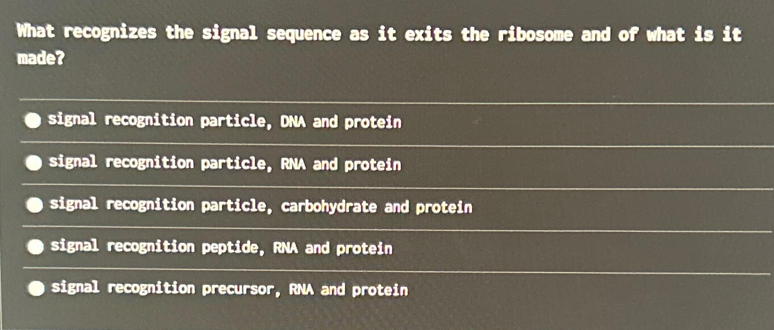 Solved What recognizes the signal sequence as it exits the | Chegg.com