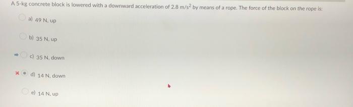 Solved A 5-kg concrete block is lowered with a downward | Chegg.com