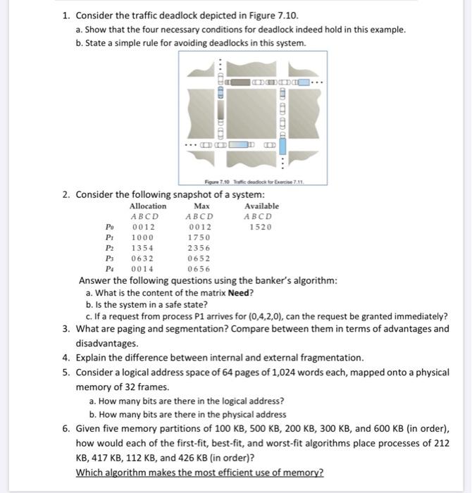 Solved 1. Consider the traffic deadlock depicted in Figure | Chegg.com