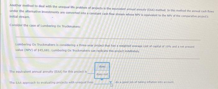 Solved Another method to deal with the unequal life problem | Chegg.com