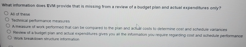 Solved What information does EVM provide that is missing | Chegg.com