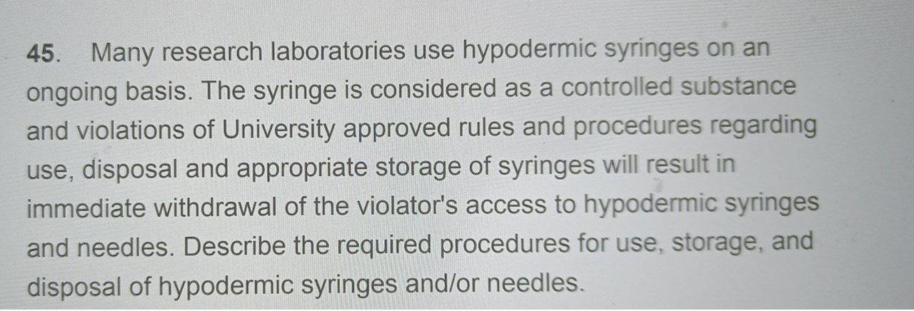 Solved Many research laboratories use hypodermic syringes on | Chegg.com