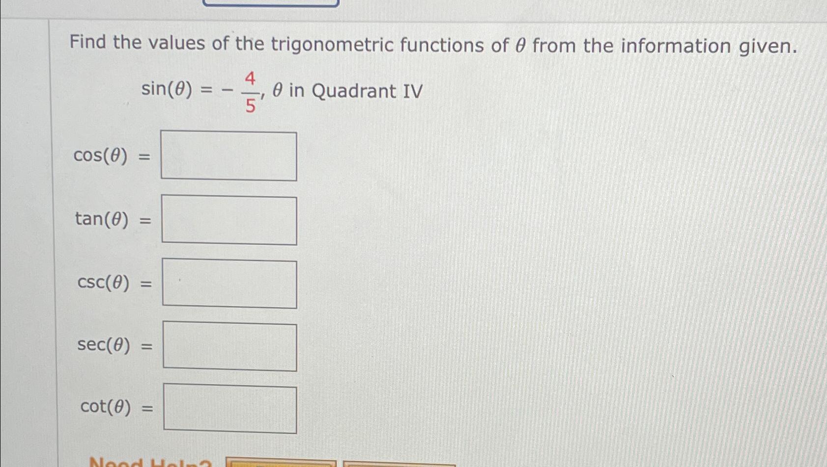 Solved Find the values of the trigonometric functions of θ | Chegg.com