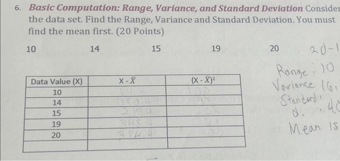 Solved 6 Basic Computation Range Variance And Standar 1434