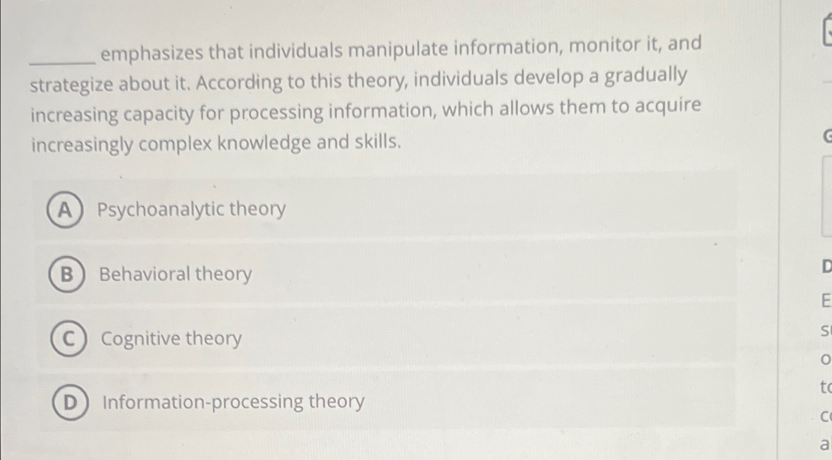 Solved emphasizes that individuals manipulate information, | Chegg.com