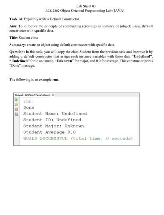 Solved Task 13: Default Constructor Aim: To introduce the | Chegg.com