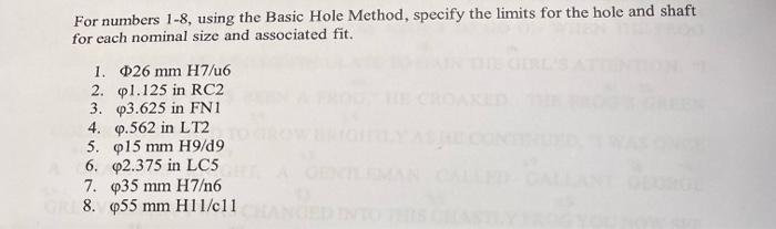 Solved For numbers 1-8, using the Basic Hole Method, specify | Chegg.com