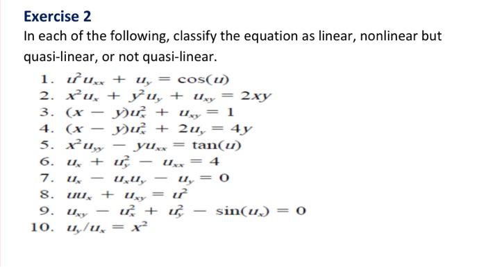 Solved Exercise 2 In each of the following, classify the | Chegg.com