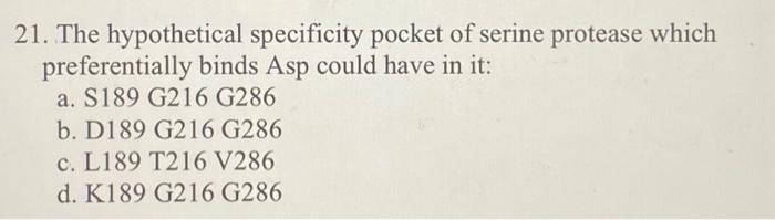 Solved The hypothetical specificity pocket of serine | Chegg.com