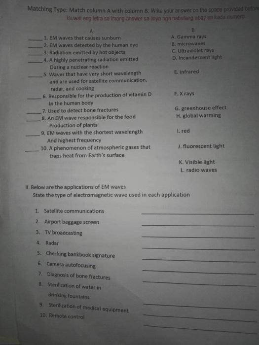 Solved Matching Type: Match column A with column B. Write | Chegg.com