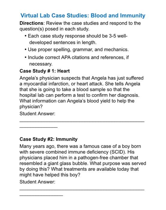 Solved Virtual Lab Case Studies: Blood and Immunity | Chegg.com