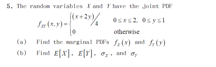 Solved The random variables x ﻿and Y ﻿have the joint | Chegg.com