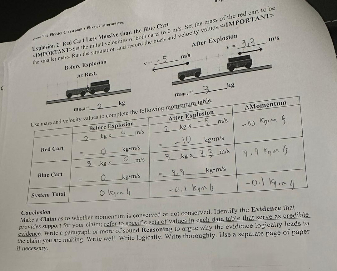 Solved The Physics Classroom's Physics InteractivesExplosion | Chegg.com