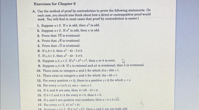 Solved A. Use the method of proof by contradiction to prove | Chegg.com