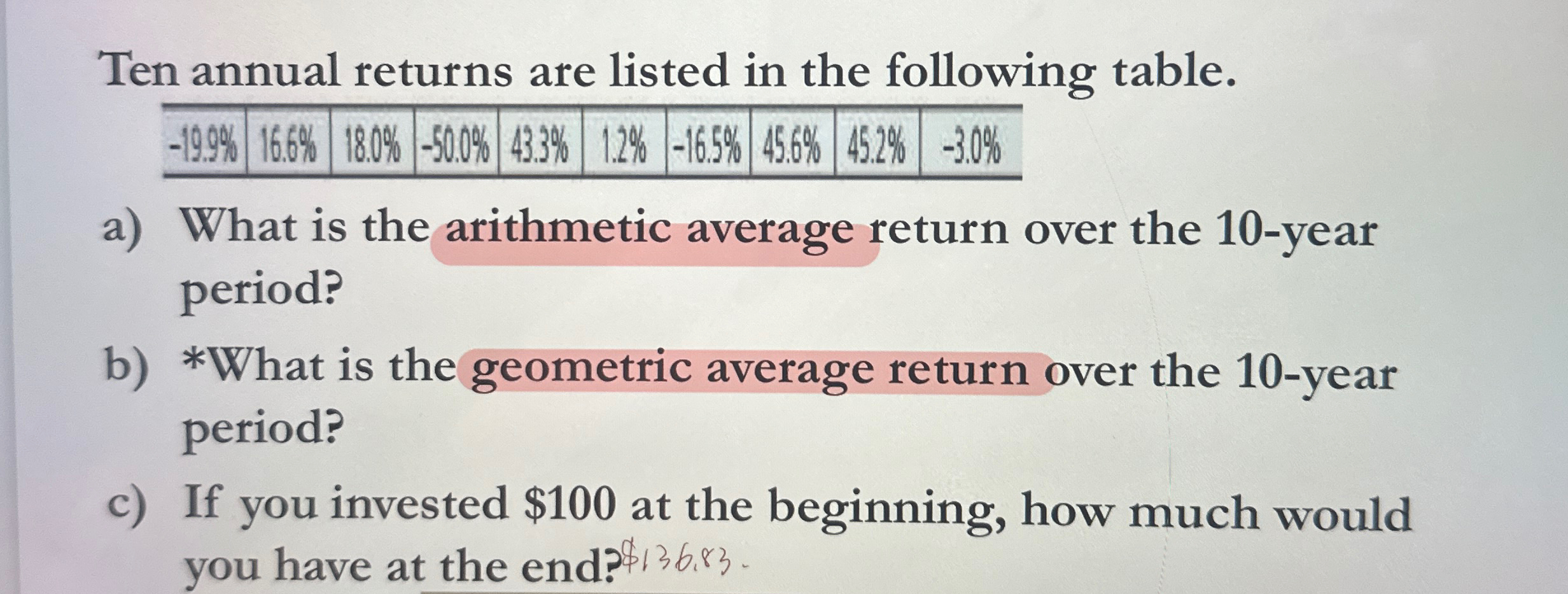 Solved Ten annual returns are listed in the following | Chegg.com