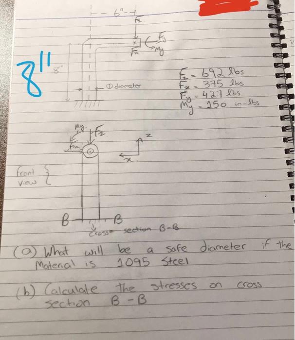 F F 8" it diometer E = 692 lbs Fa=375 lbs Fy = 427 | Chegg.com