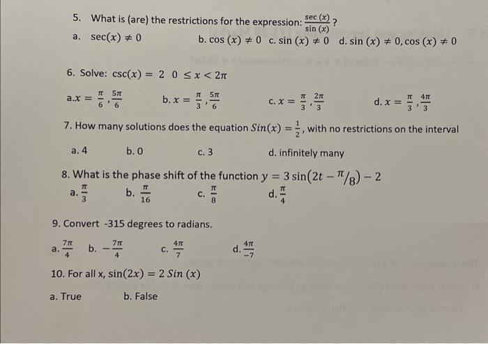 Solved 5. What is (are) the restrictions for the expression: | Chegg.com