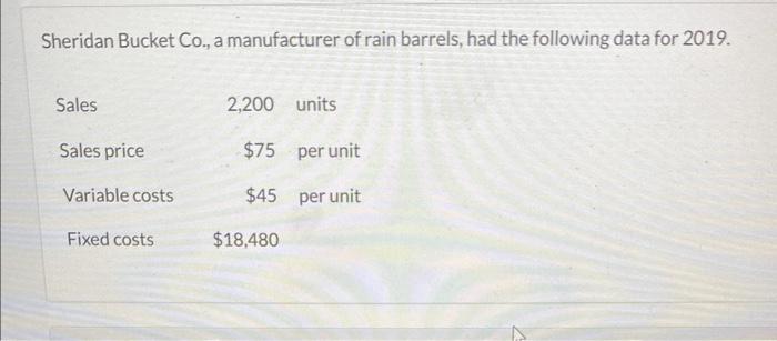Solved Sheridan Bucket Co., a manufacturer of rain barrels, | Chegg.com