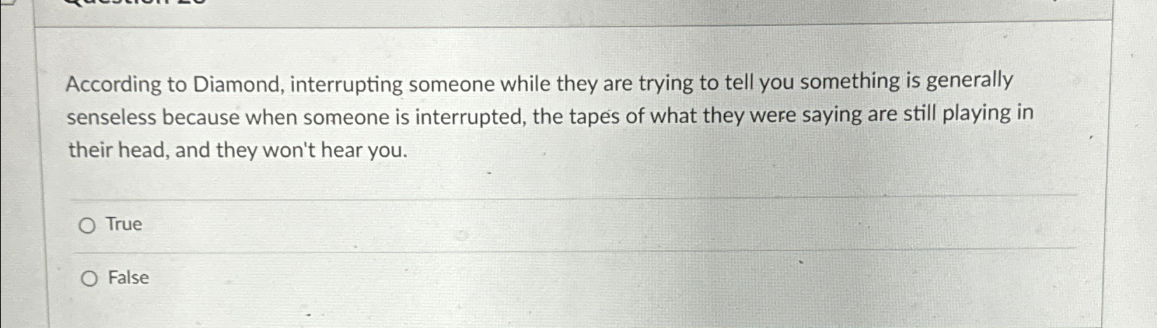Solved According to Diamond, interrupting someone while they | Chegg.com