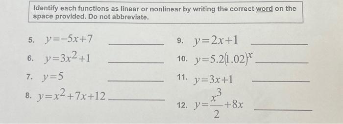 Solved Identify each functions as linear or nonlinear by | Chegg.com