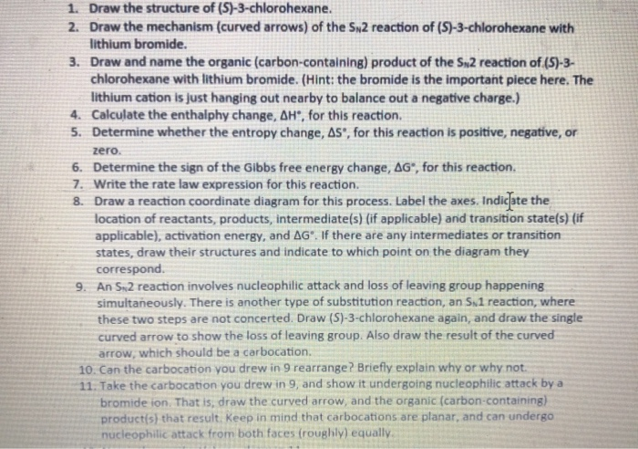 Solved 1. Draw the structure of (S)-3-chlorohexane. 2. Draw | Chegg.com