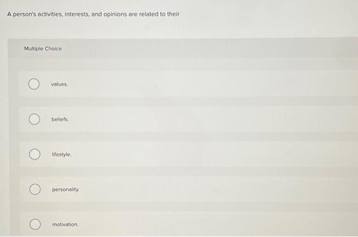 Solved A person's activities, interests, and opinions are | Chegg.com