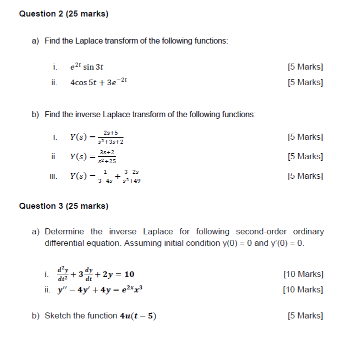 Solved Question 2 ( 25 ﻿marks)ae2tsin3t[5 | Chegg.com