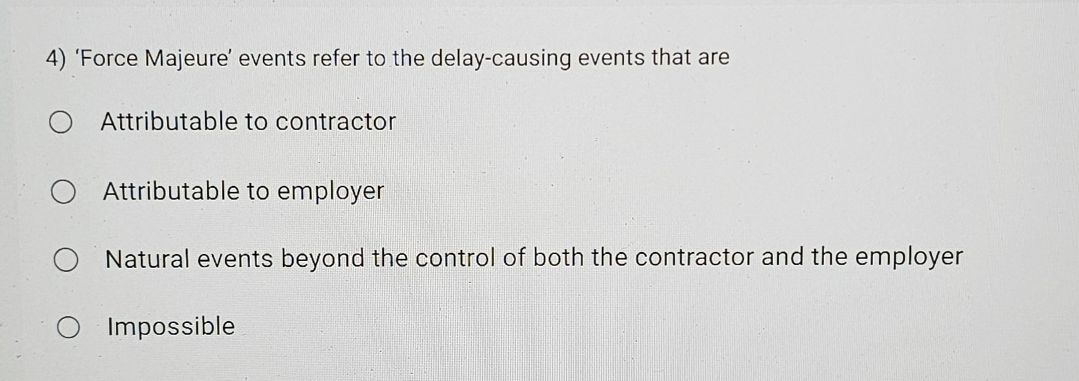 Solved 'Force Majeure' events refer to the delay-causing | Chegg.com