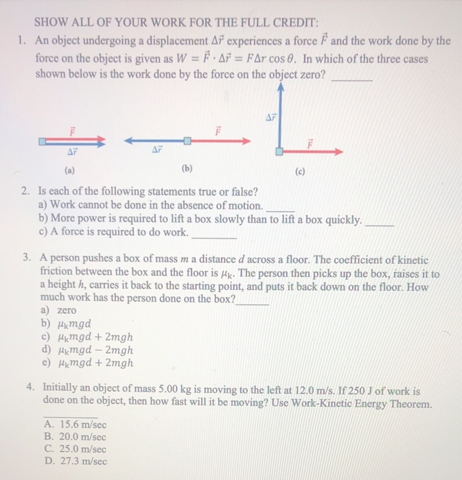 Solved SHOW ALL OF YOUR WORK FOR THE FULL CREDIT: 1. An | Chegg.com