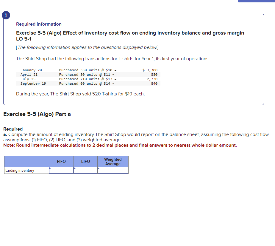 Solved Required informationExercise 5-5 (Algo) ﻿Effect of | Chegg.com
