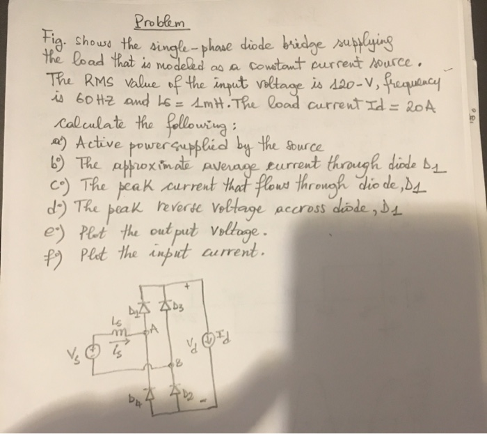 Solved Problem Fig. Shows the single-phase diode bridge | Chegg.com