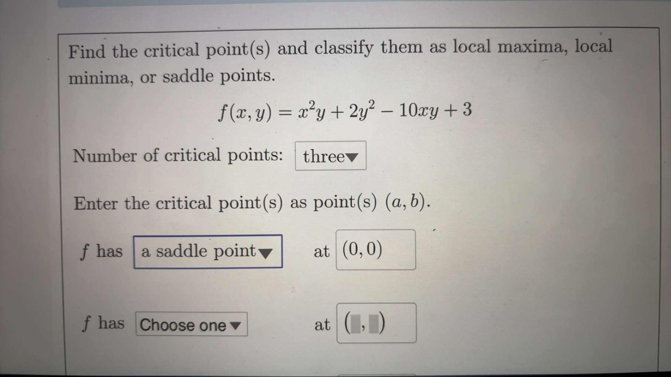 Solved Find the critical point(s) ﻿and classify them as | Chegg.com
