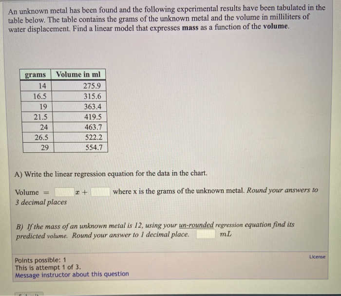 Solved An unknown metal has been found and the following | Chegg.com