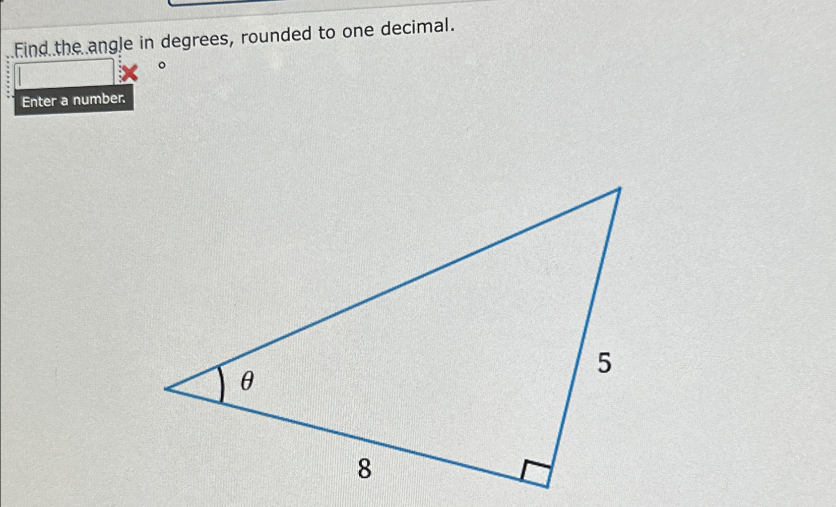 Solved Find the angle in degrees, rounded to one decimal. | Chegg.com