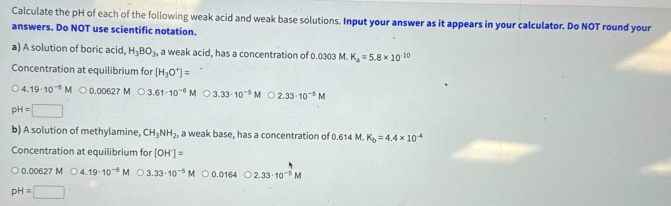Solved Calculate the pH of each of the following weak acid | Chegg.com