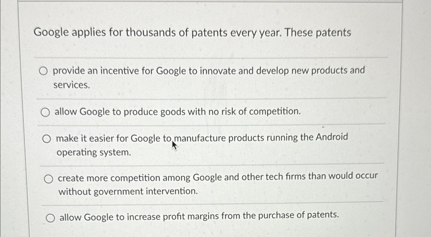 Solved Google applies for thousands of patents every year. | Chegg.com