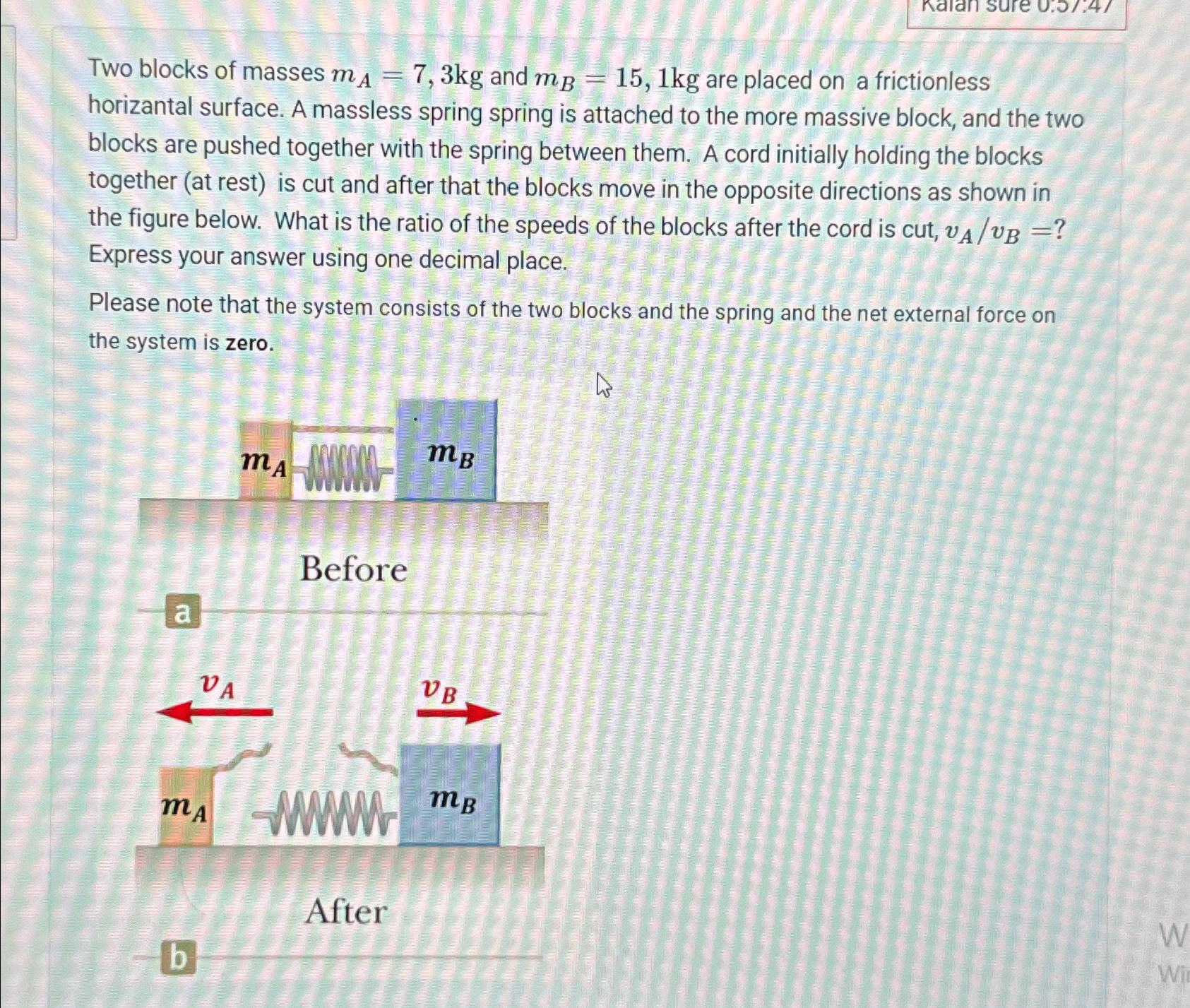 Solved Two blocks of masses mA=7,3kg ﻿and mB=15,1kg ﻿are | Chegg.com