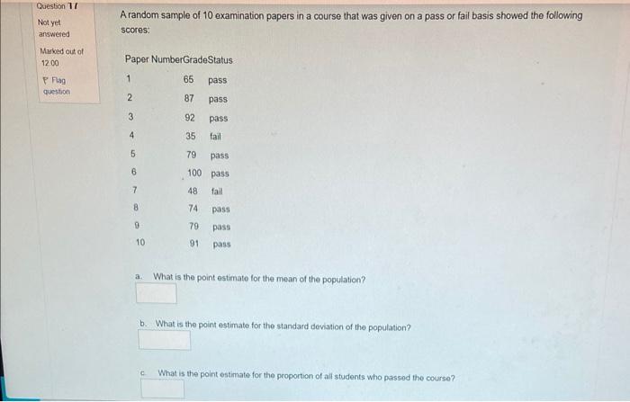 Solved A random sample of 10 examination papers in a course | Chegg.com